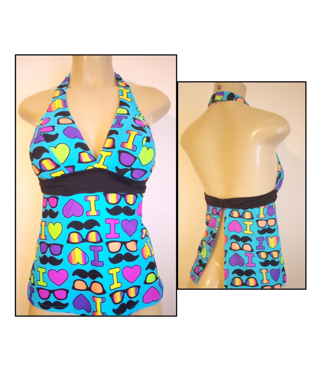 Seamed Halter Tankini Top, Open Back Swimwear Tankinis, Custom Made ...