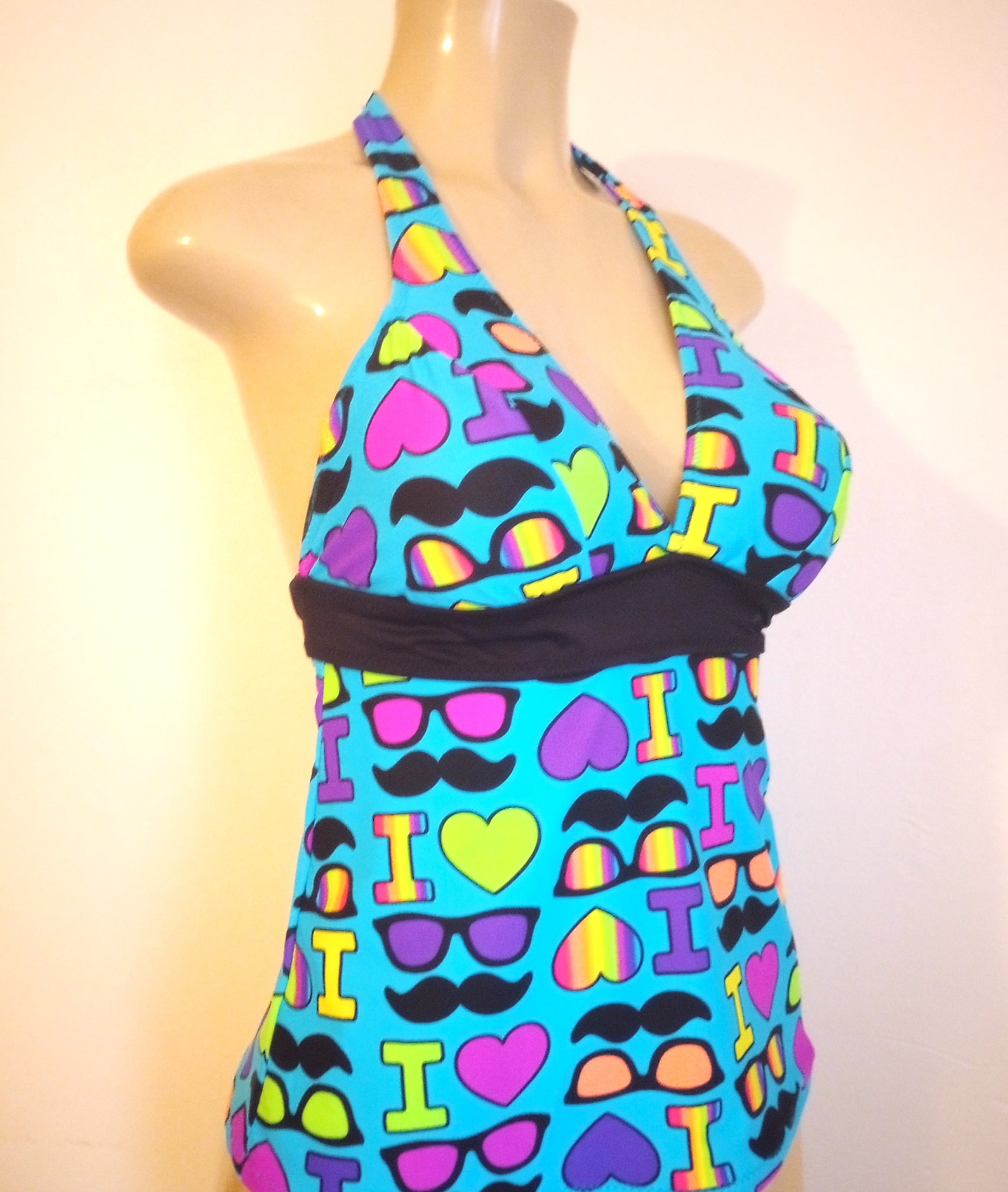 Seamed Halter Tankini Top, Open Back Swimwear Tankinis, Custom Made ...