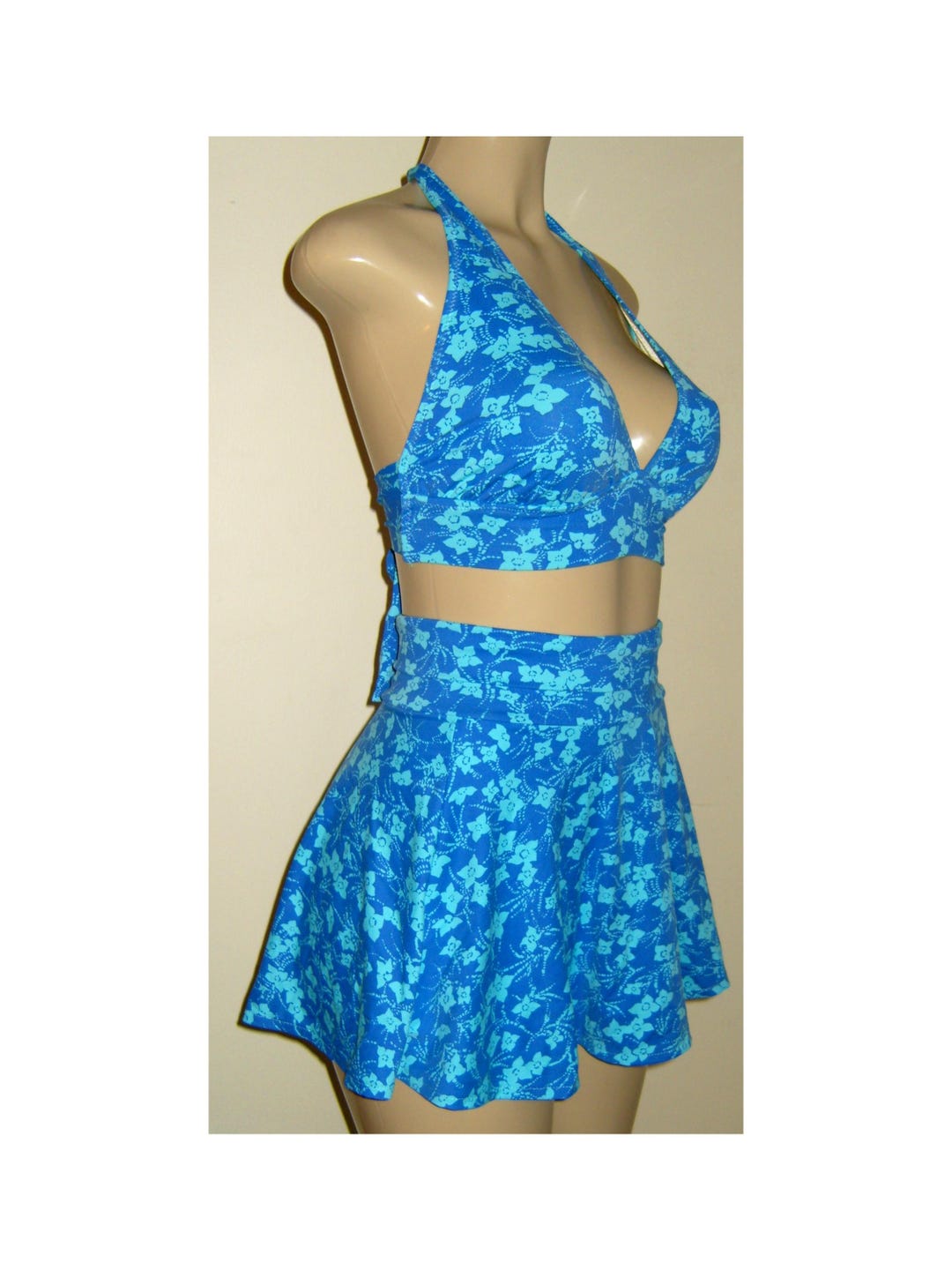 Skirted Swimwear Halter Top, Flared Swimsuit Skirt Bottom, Tie Back ...