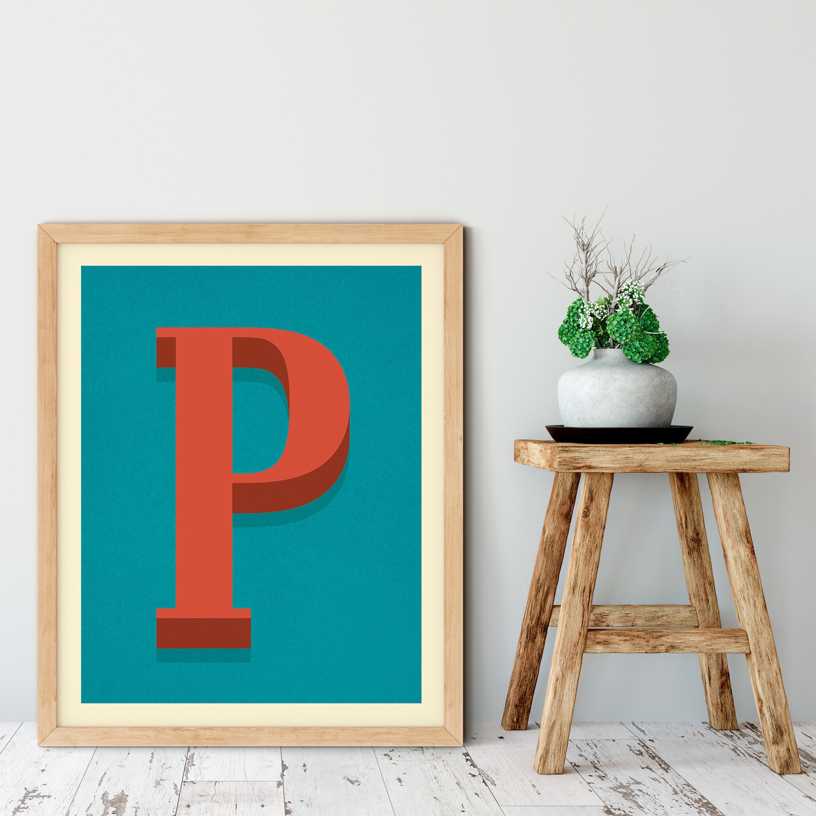 The Letter P, Original Art Print, Typography, Alphabet, Red, Blue ...