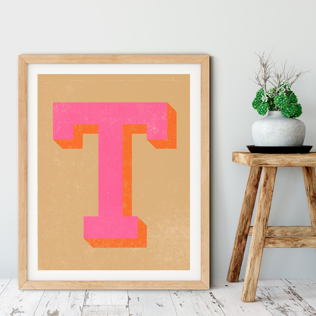 The Letter T - Typography - Vintage - Alphabet - Pink Orange Gold - Etsy