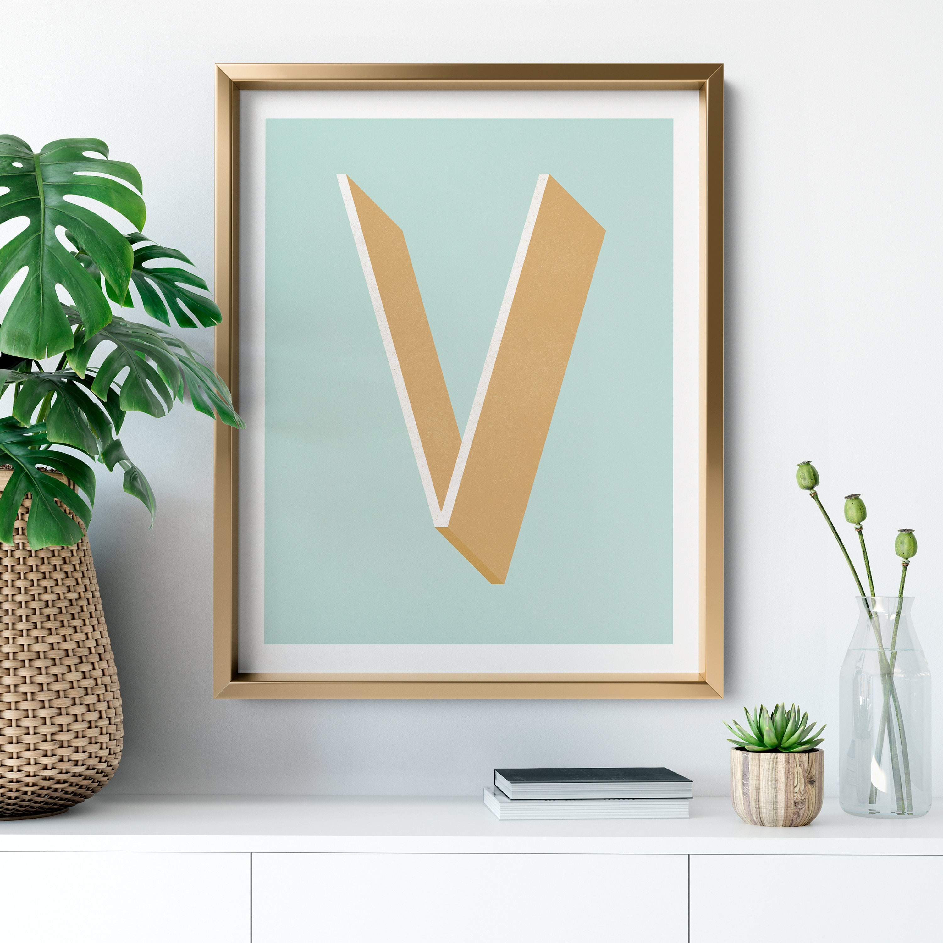The Letter V, Original Giclee Art Print, Typography, Alphabet, Monogram ...