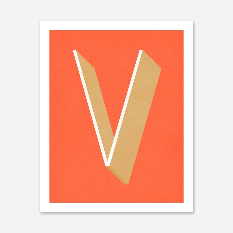 The Letter V, Original Giclee Art Print, Typography, Alphabet, Monogram ...