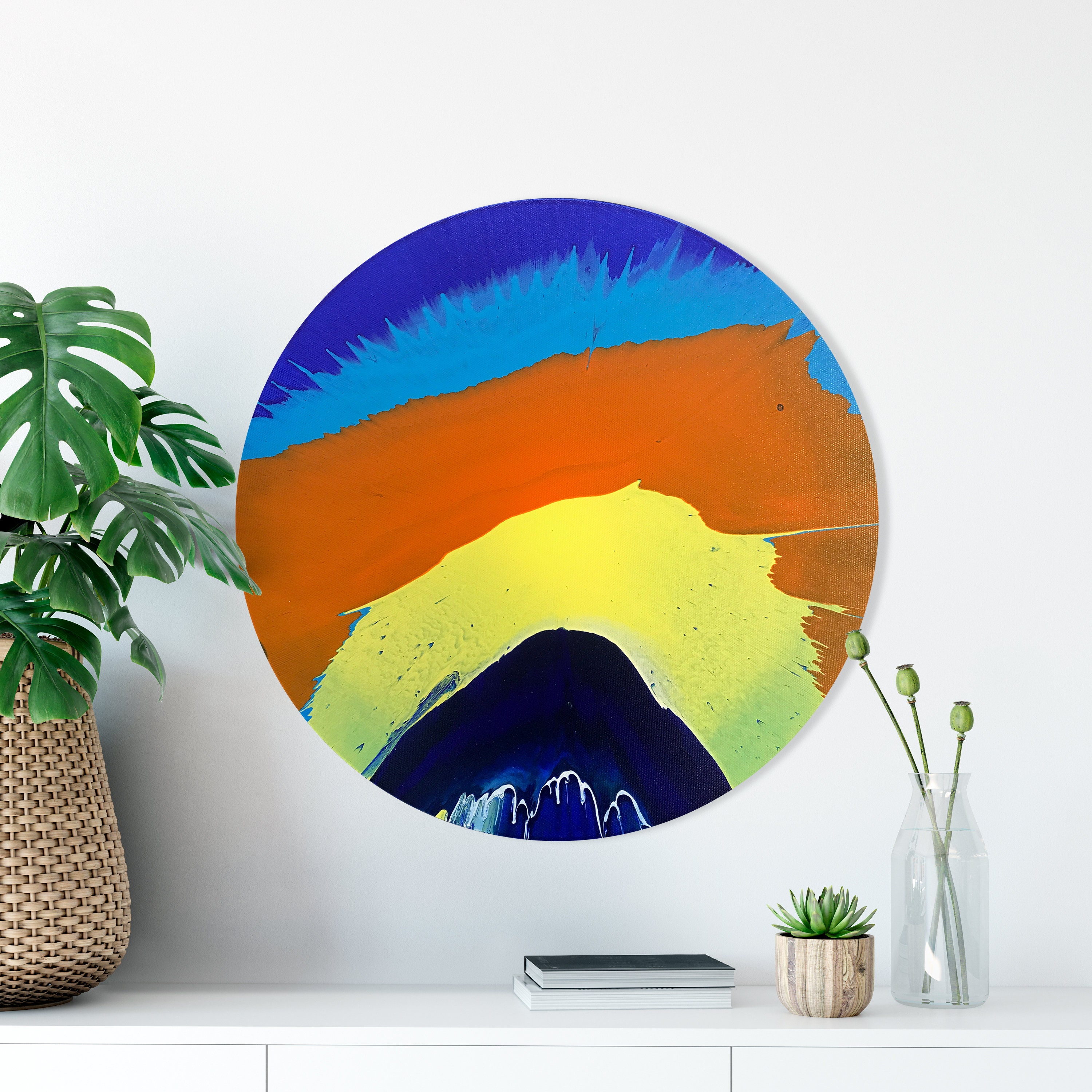 Round Abstract Painting Acrylic Painting on Canvas Circle Art 16 X 16 ...