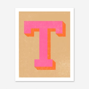 The Letter T - Typography - Vintage - Alphabet - Pink Orange Gold - Etsy