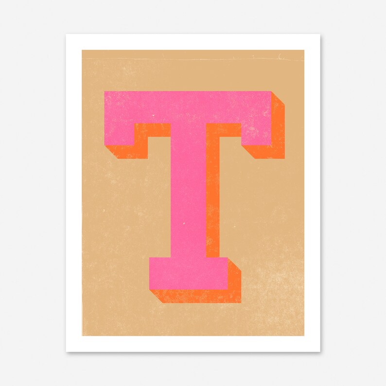 The Letter T - Typography - Vintage - Alphabet - Pink Orange Gold - Etsy
