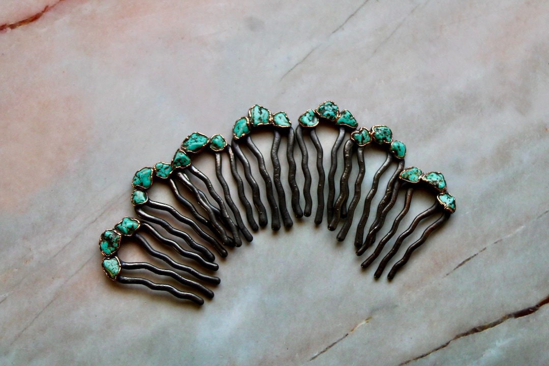 Turquoise Hair Comb | Pin | Copper | Hair Comb | Hair Pins | Bun Holder ...