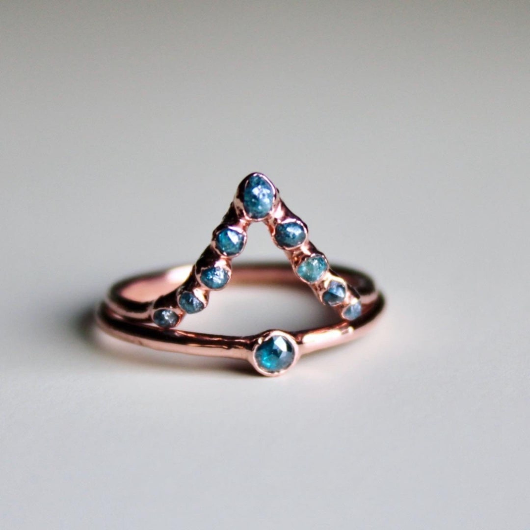 Blue Diamond Copper Ring Set Diamond Ring Engagement Ring Blue Diamond ...