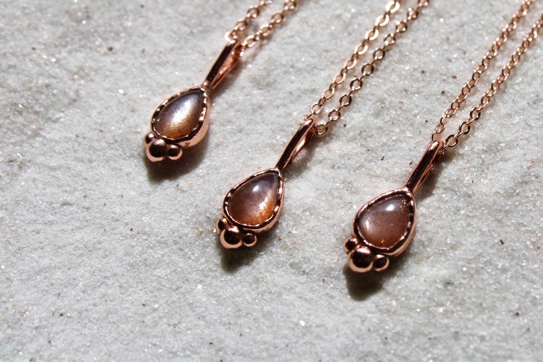 Sunstone Necklace | | Sunstone | Rose Gold | Copper | Delicate Necklace ...