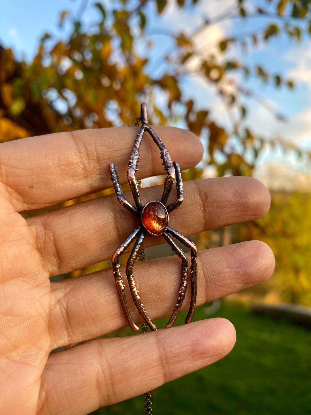 Real Spider Necklace Sunstone Insects Jewelry Minimalist Modern ...