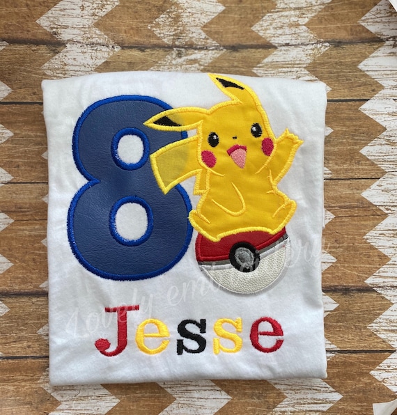 Pikachu Yellow Pokemon Blue and Red Shirt Embroidery | Etsy
