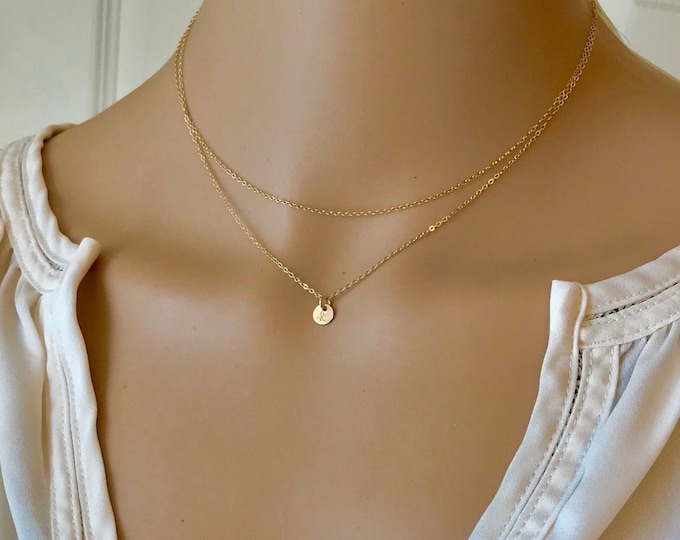 Layered Initial Necklace Set, Double Chain Necklace Set Delicate ...