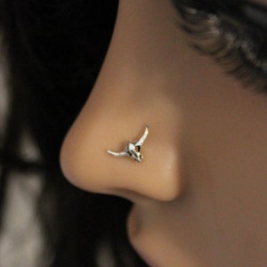 Bull Skull Nose Ring, Bull Head Nose Stud, Tiny Nose Stud Bull Horns ...