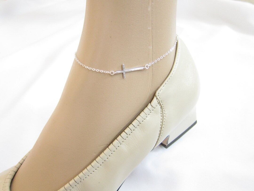 Skinny Sideways Cross Anklet, Simple Anklet, Best Friend, Ankle Bracelet, Delicate Anklet. - Etsy