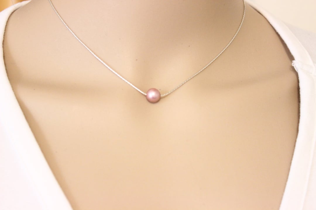 Powder Pink Pearl Necklace, Floating Pearl Necklace, Elegant ,simple ...