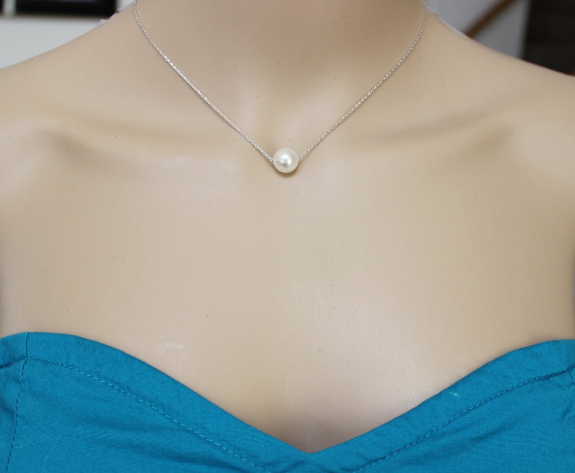 Floating Pearl Necklace Classic Pearl Necklace One Pearl - Etsy