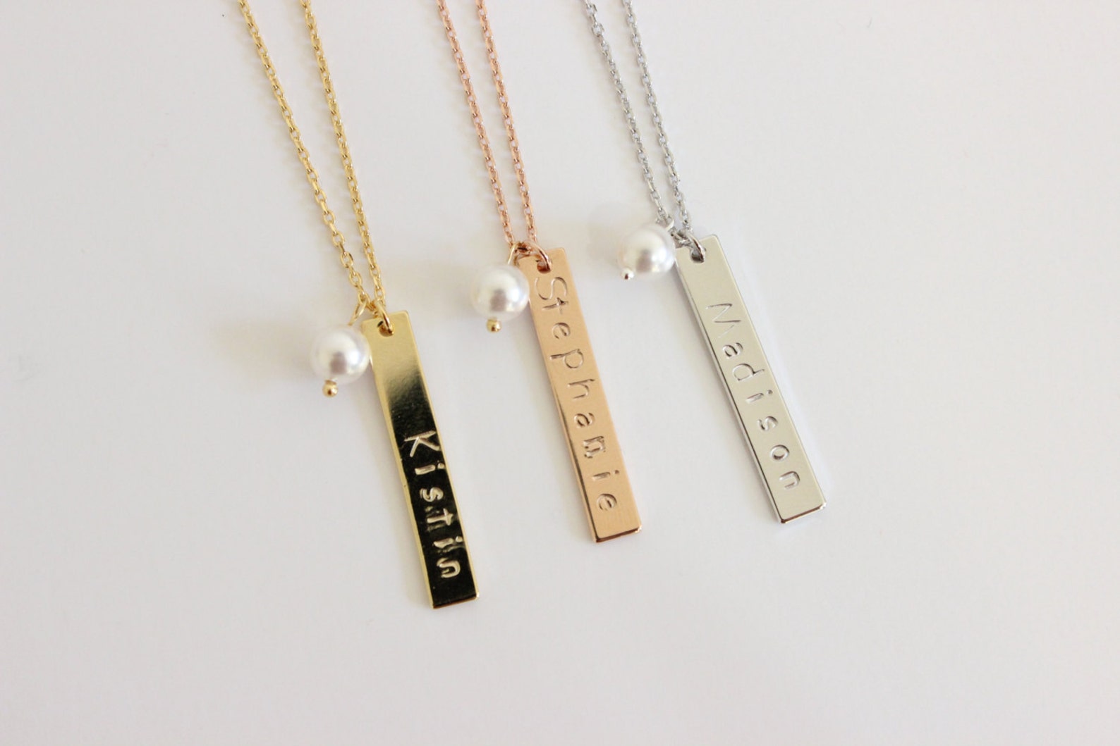 Personalized Gold Bar Necklace Bridesmaid Necklace Name | Etsy