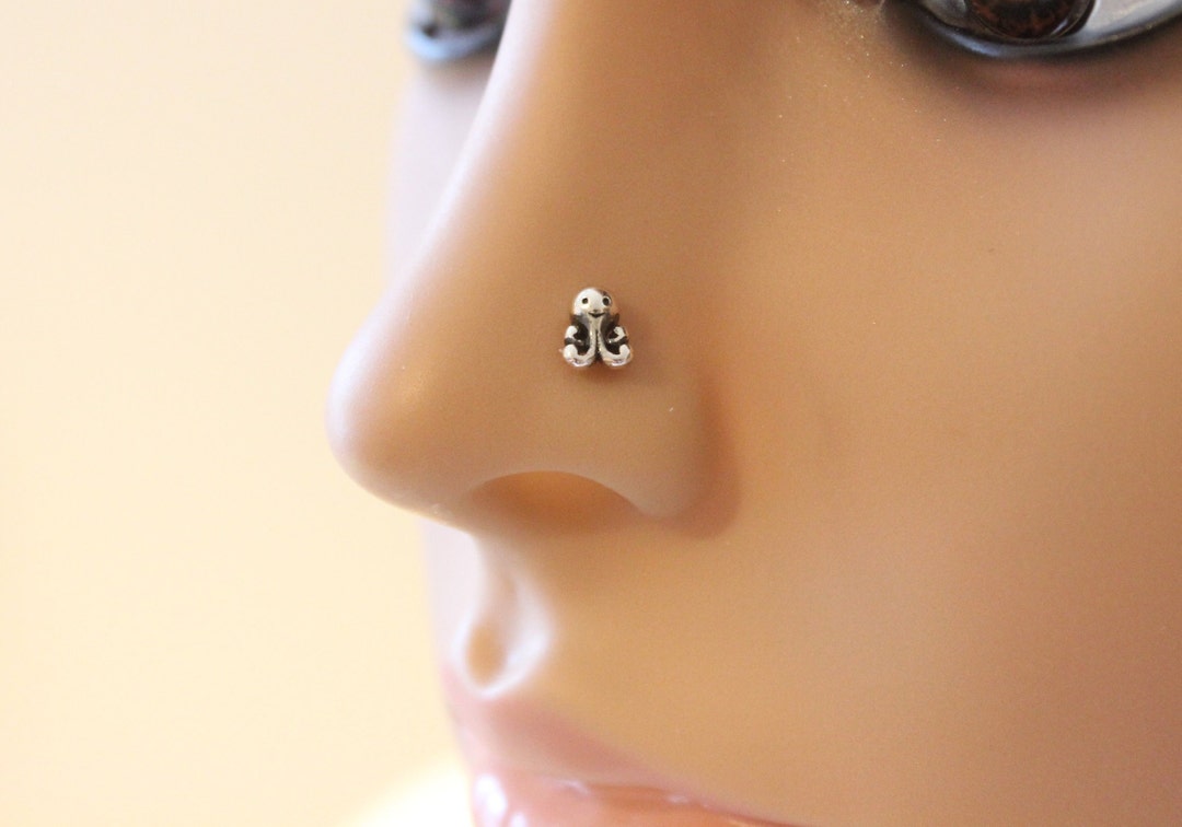 Tiny Octopus Nose Stud Earring, Cute Nose Ring, Tragus Earring, Silver ...