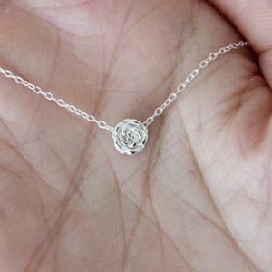 Tiny Rose Necklace, Flower Necklace, Dainty Delicate Silver Necklace ...