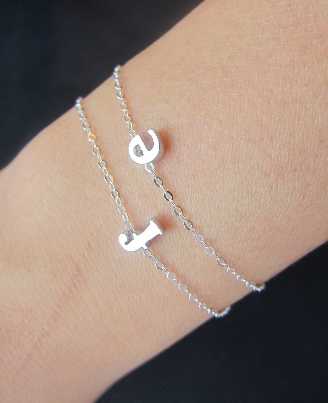 Lowercasetwo Initials Bracelet, Sterling Silver Chain, Boy Friend Girl ...