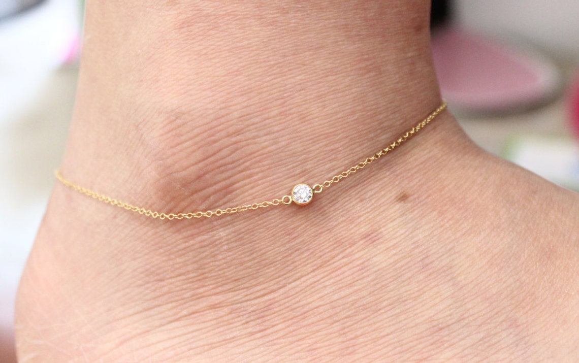 Gold Cz Diamond Ankle Bracelet, Dainty Gold Anklet, Tiny Anklet, Simple ...