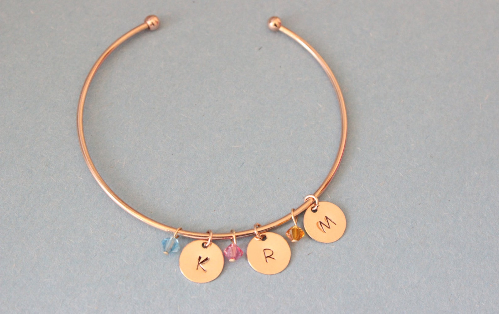 Initial Bangle, Initial Bracelet, Letter Bracelet, Initial Birthstone ...