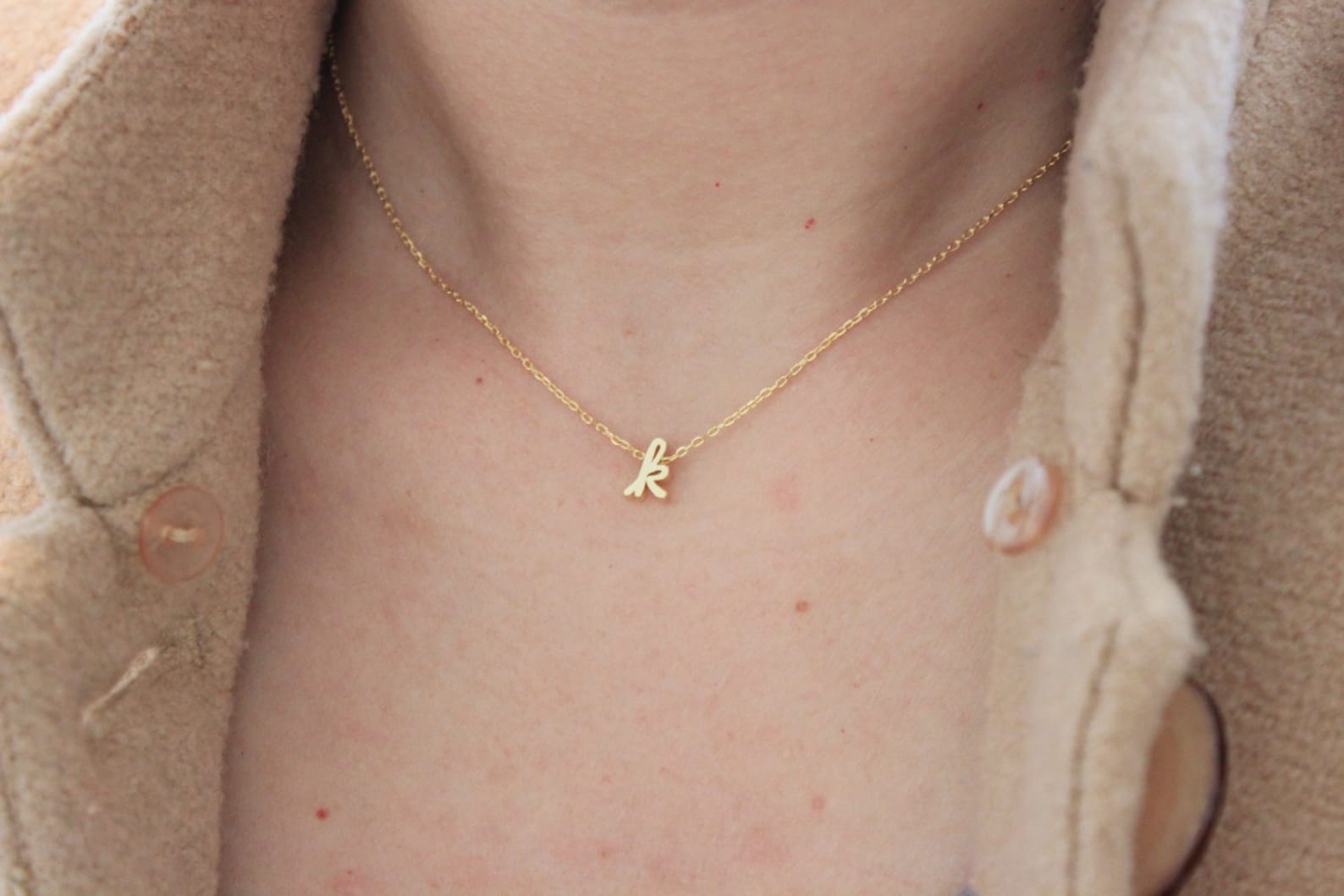 Tiny Gold Cursive Initial Necklace Tiny Letter Necklace - Etsy