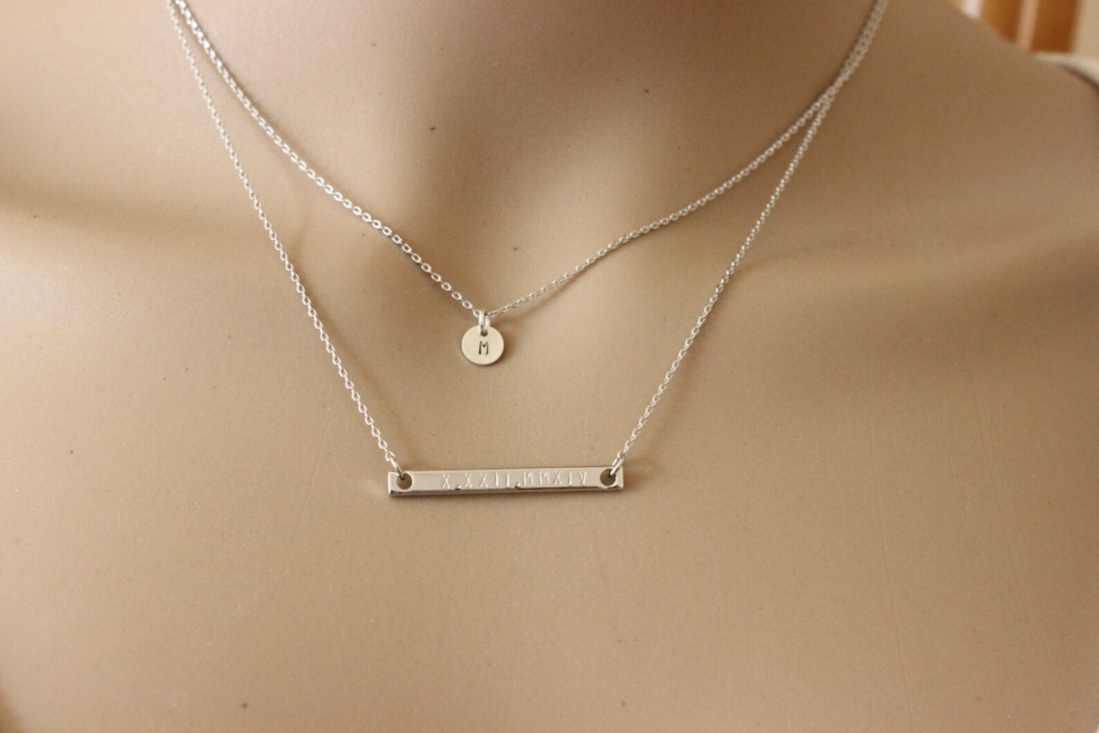 Set of Two Necklaces Roman Numeral Necklace Wedding Date - Etsy