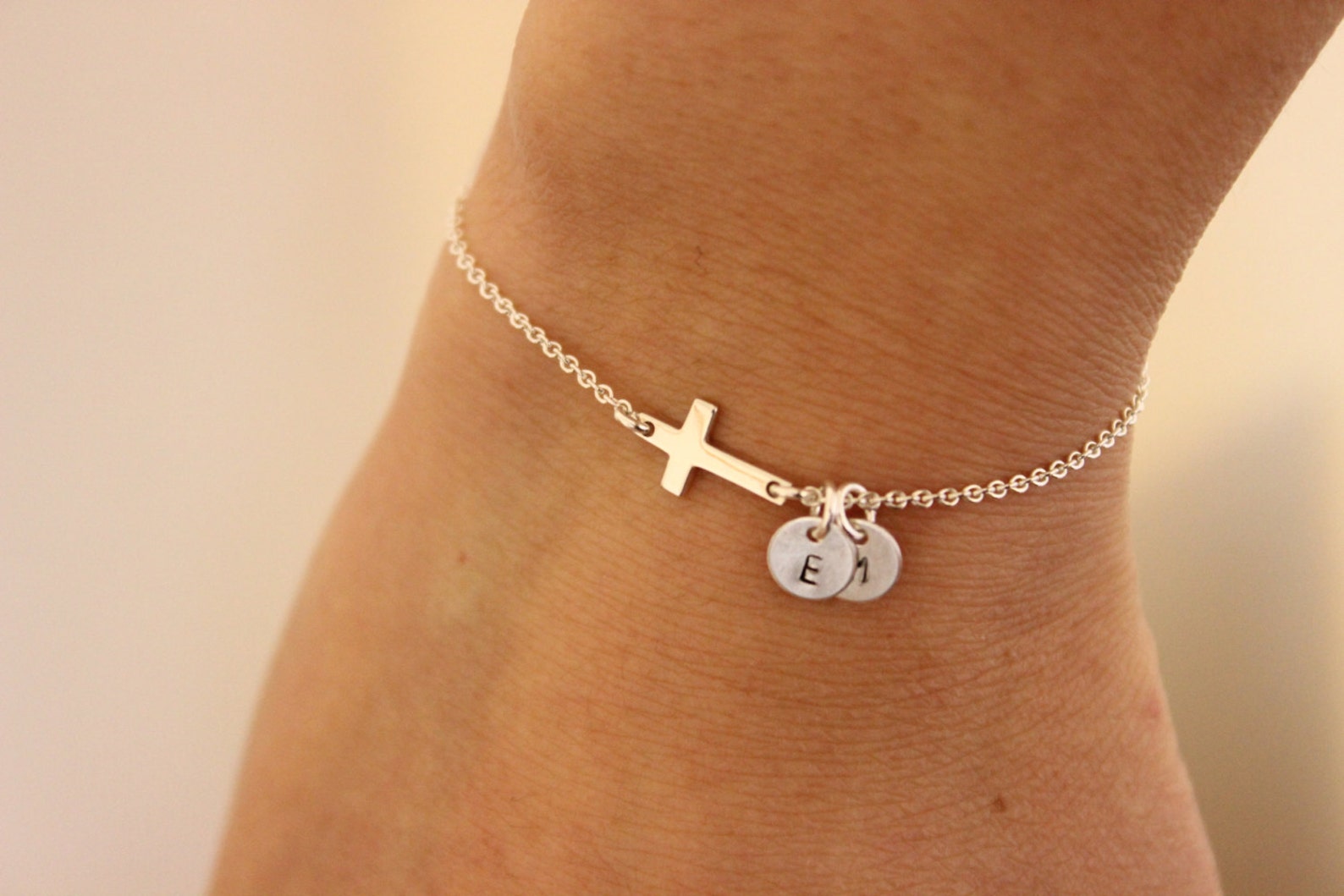 Sideways Cross Initial Bracelet, Tiny Initial Bracelet, Personalize ...