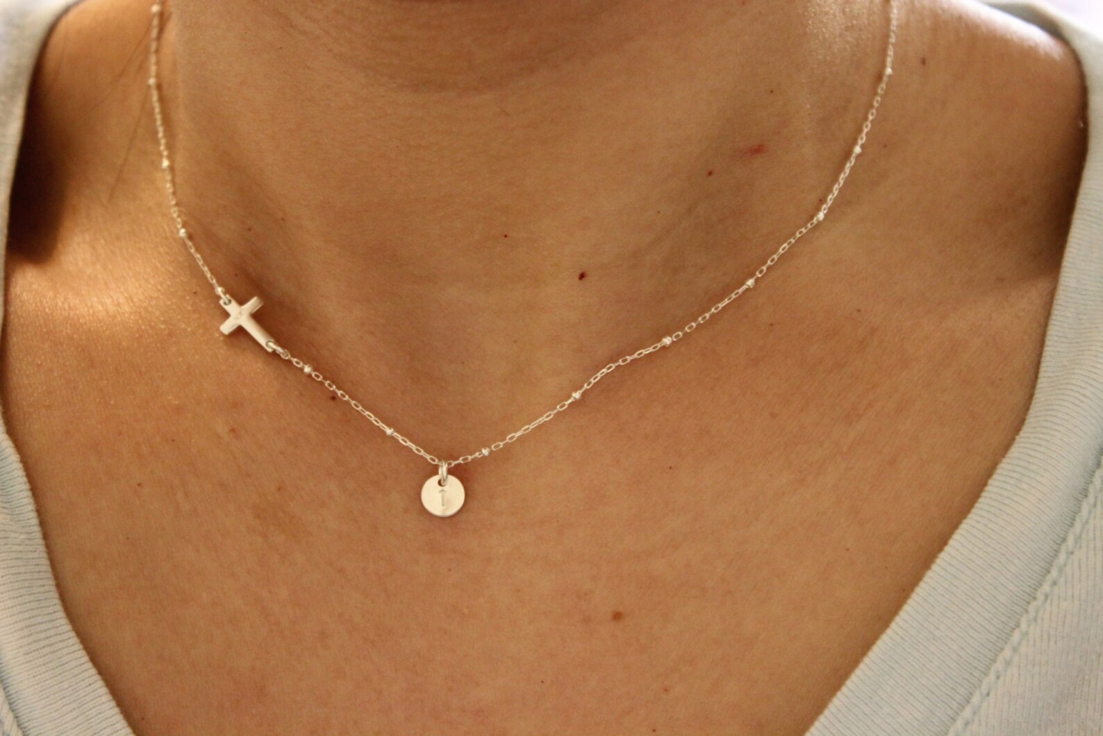Sideways Cross Two Initial Necklace, Personalize Tiny Initial Necklace ...