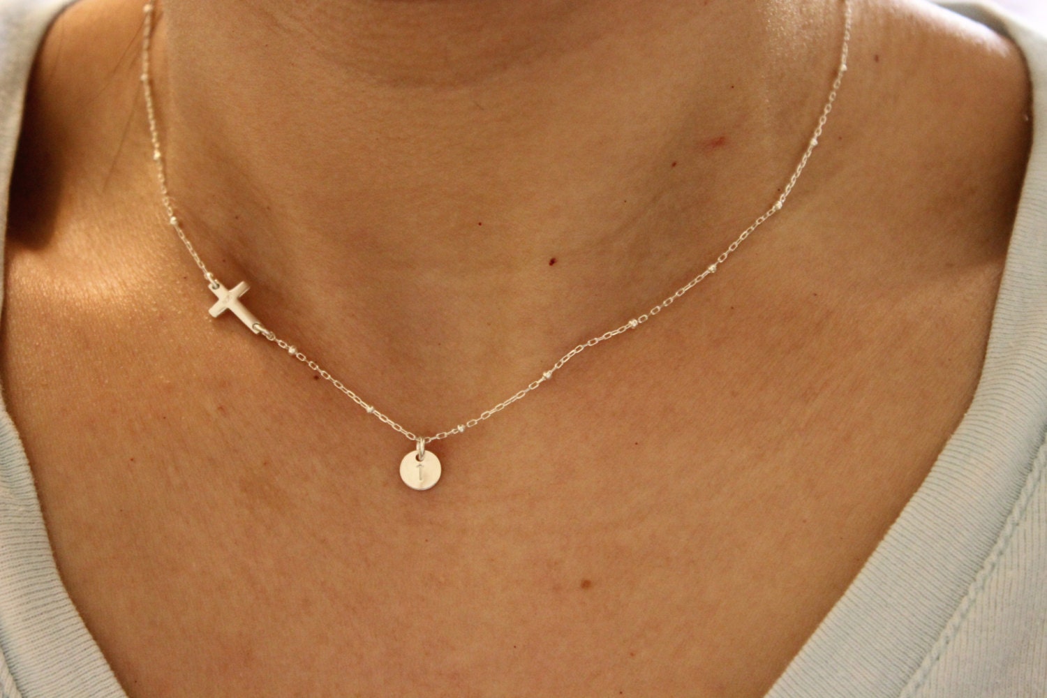 Sideways Cross Initial Necklace Tiny Initial Personalize | Etsy