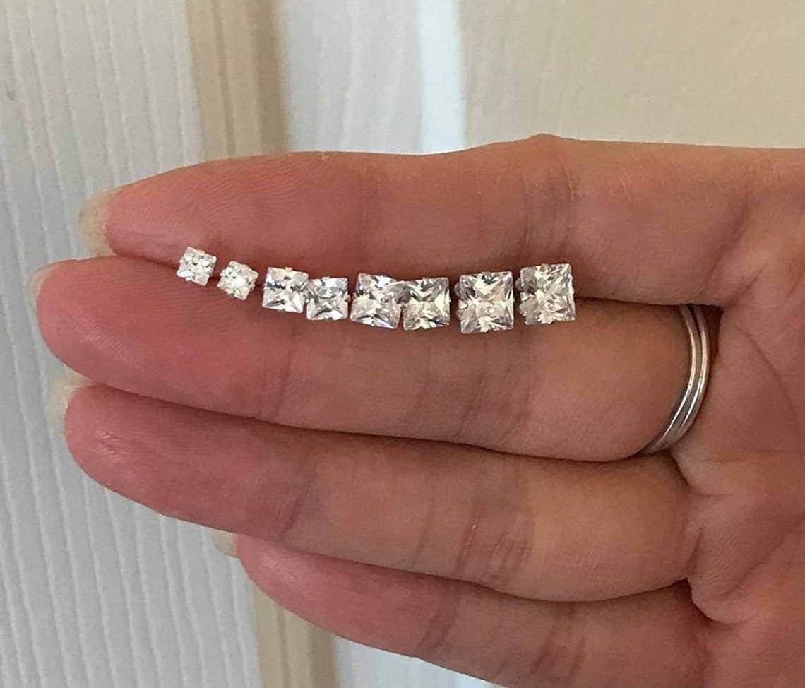 Tiny Studs Earrings, Square Stud Earrings, 3mm Stud, Diamond Stud ...