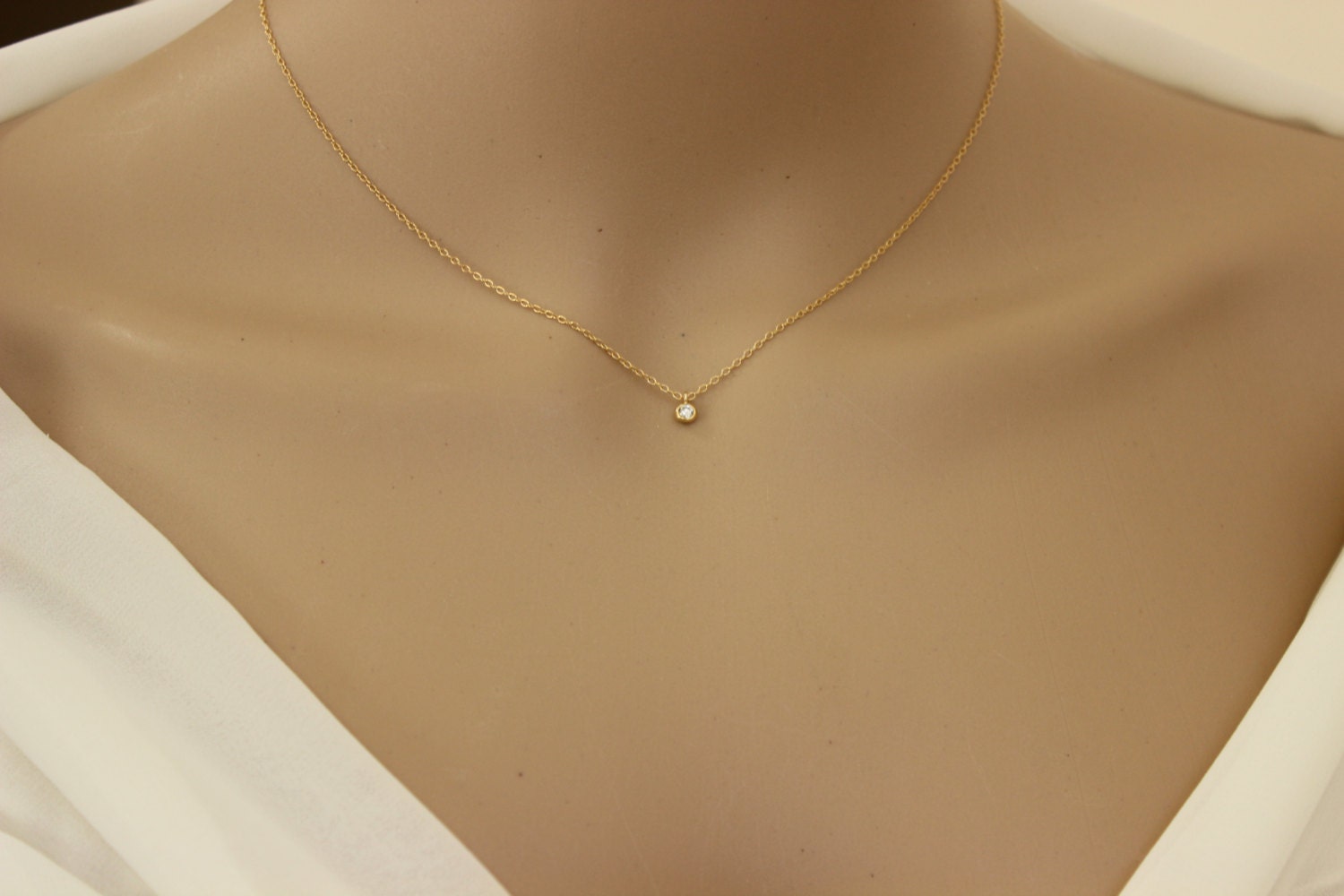 Tiny CZ diamond necklace gold necklace delicate necklace | Etsy