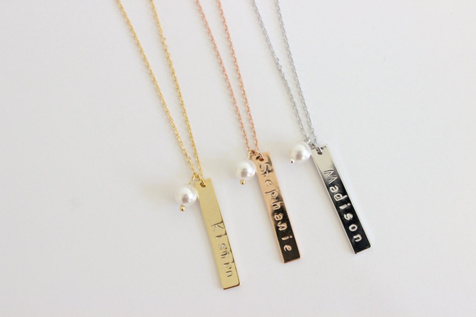 Personalized Gold Bar Necklace Bridesmaid Necklace Name | Etsy