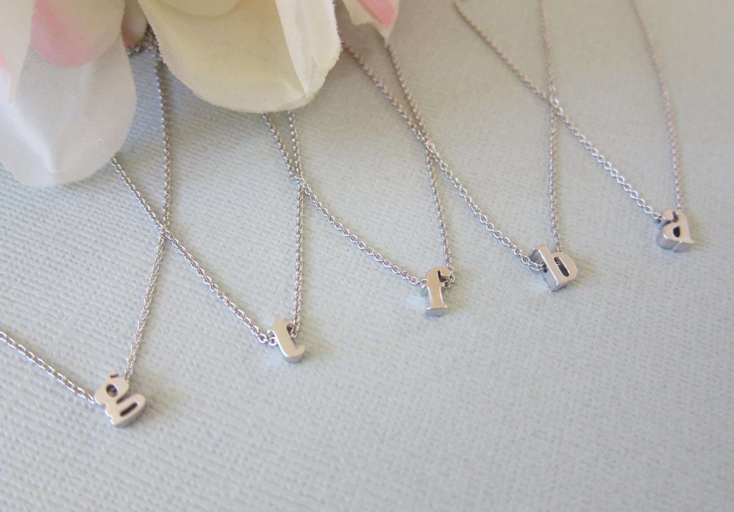 Sterling Silver Chain Withtiny Lowercase A-z Initial Letter - Etsy