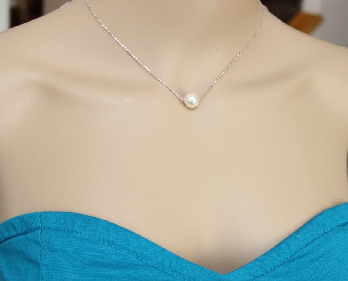 Floating Pearl Necklace Classic Pearl Necklace One Pearl - Etsy