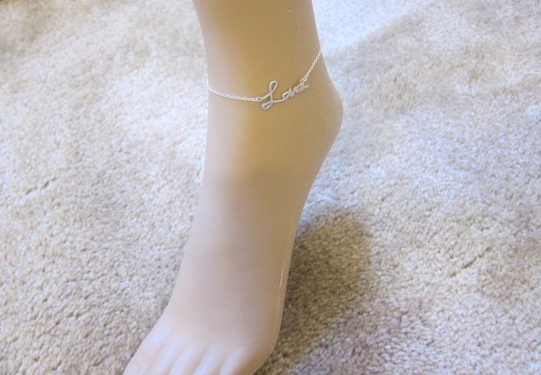 Silver Anklet, Love Anklet, Delicate Anklet, Gift for Girlfriend ...