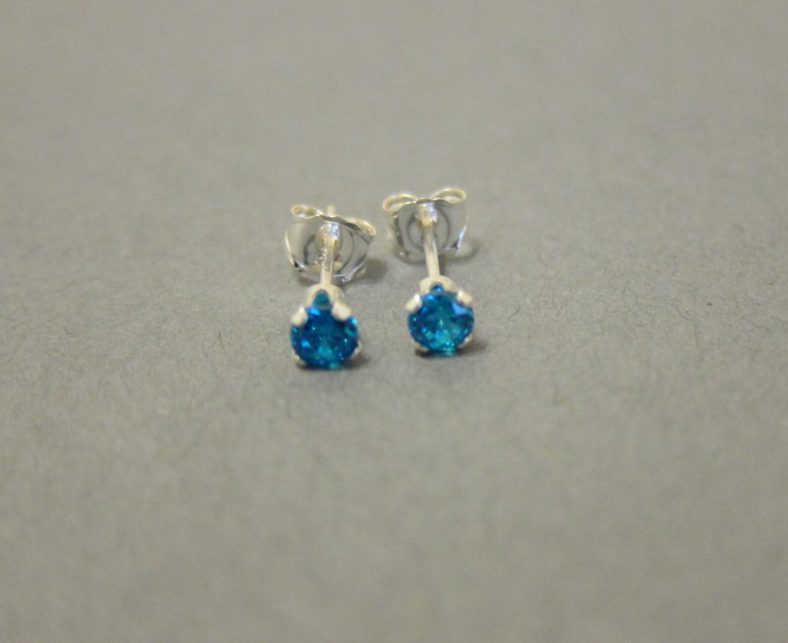 Sterling Silver 3mm Blue Zircon Stud Earrings Blue Earrings | Etsy