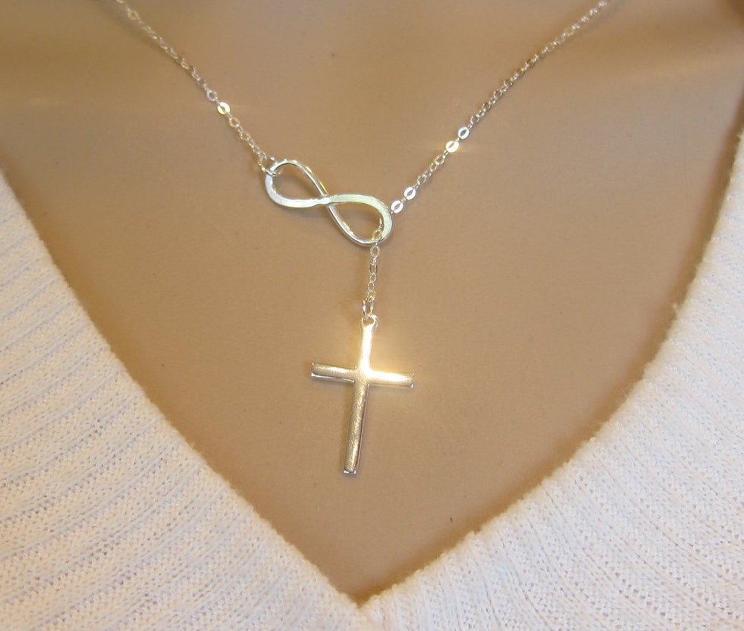 Large Sterling Silver Infinity Cross Necklace, Infinity Necklace, Cross ...