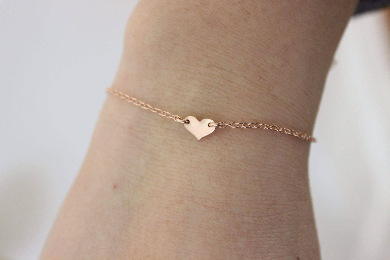 Rose Gold Heart Bracelet Delicate Heart Bracelet Simple | Etsy