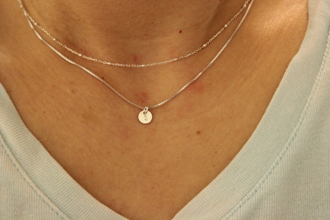 Set of Two Necklaces, Customize Tiny Initial Silver/gold Necklace ...