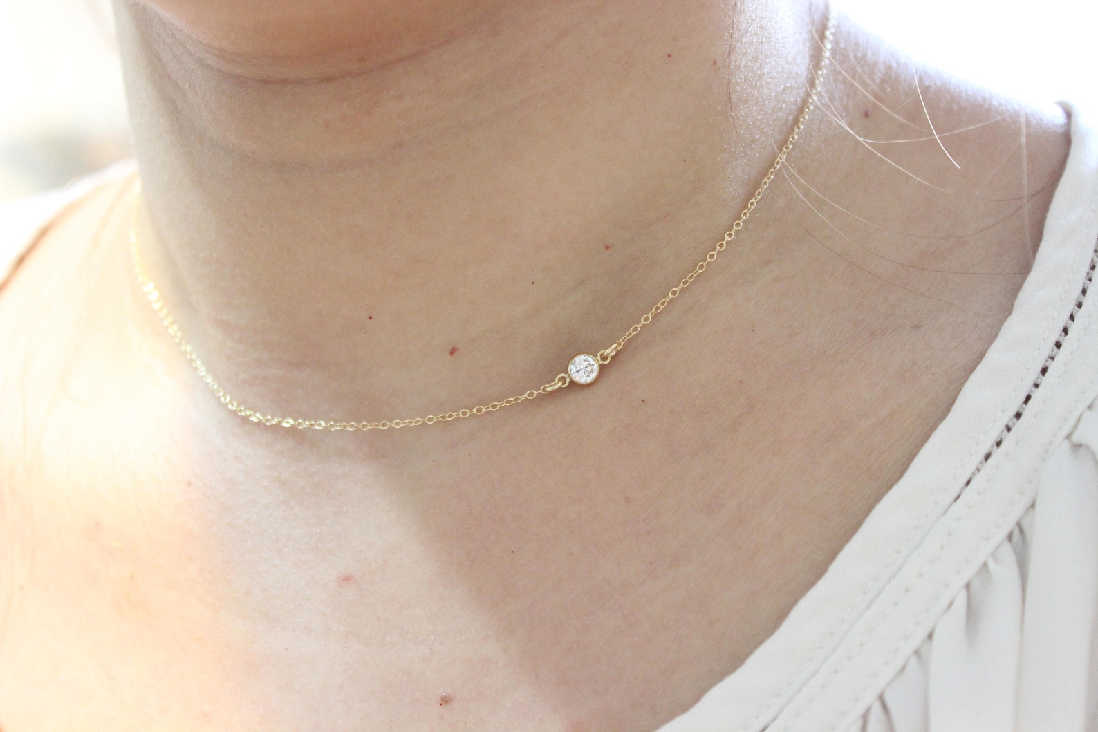 Tiny Diamond Necklace, Diamond Solitaire Necklace, Delicate Necklace ...