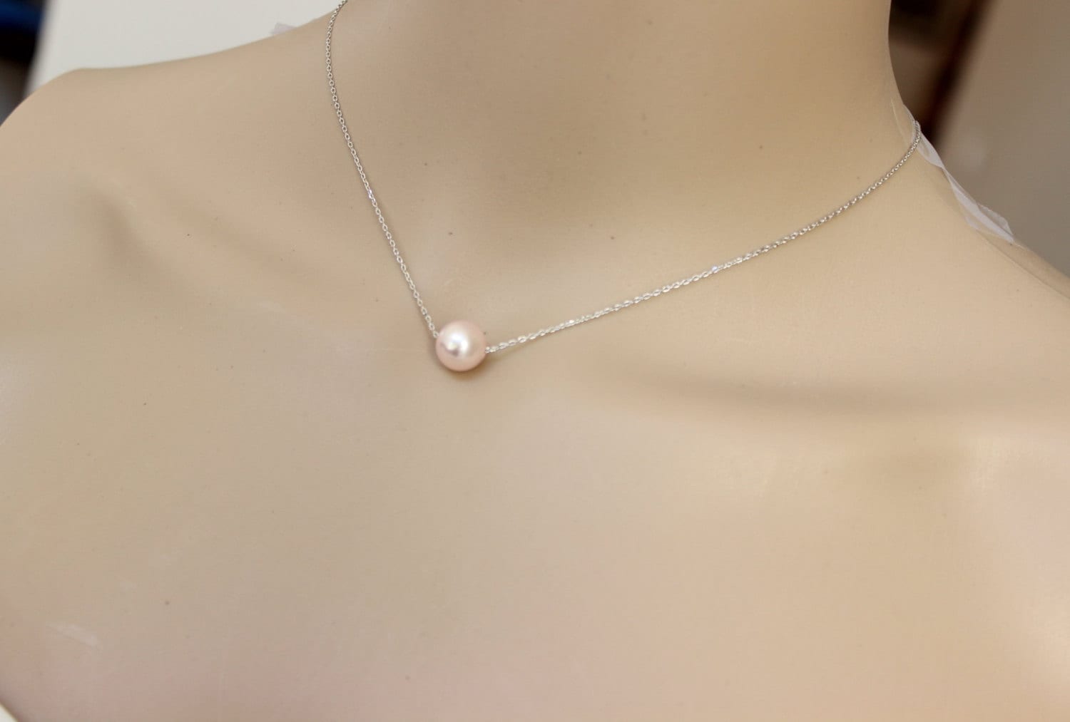 Light Pink Pearl Necklace Pink Necklace One Pearl Necklace - Etsy