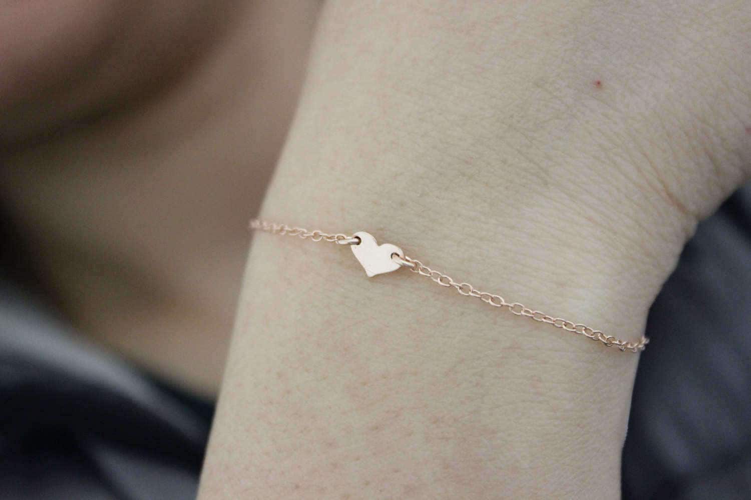Rose Gold Heart Bracelet Delicate Heart Bracelet Simple | Etsy