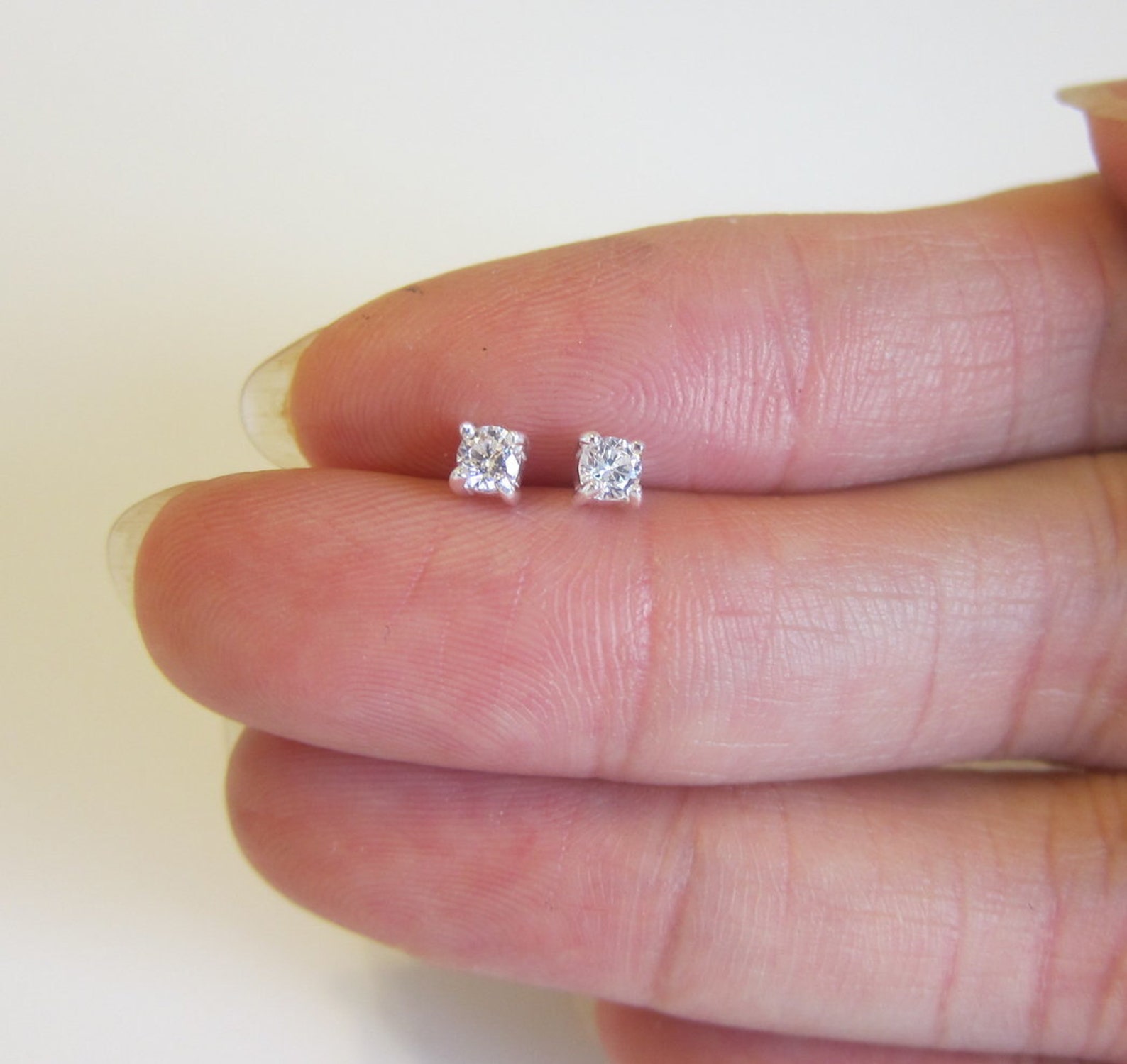 Tiny Sterling Silver 3mm Cubic Zirconia Stud Earrings - Etsy