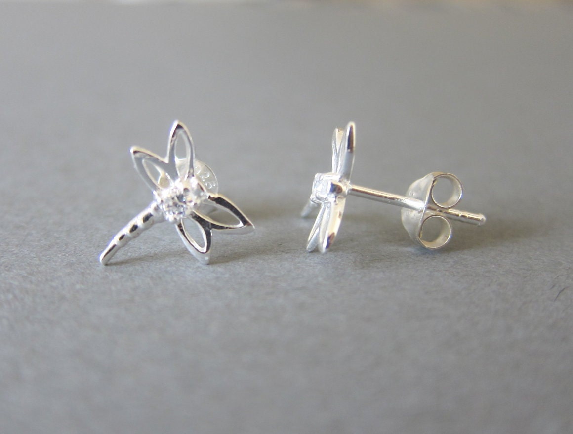 Sterling Silver Dragonfly Stud Earrings Dainty Earrings | Etsy