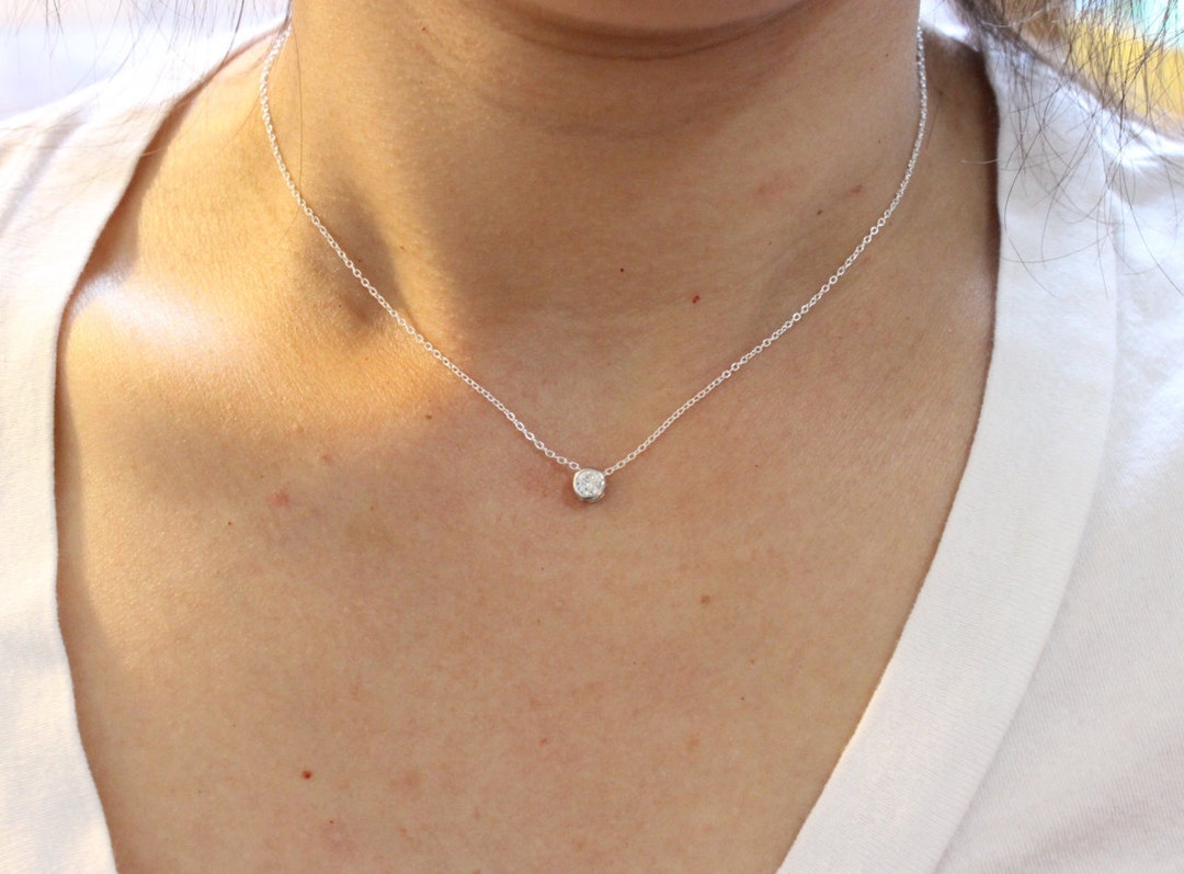 Gold Version Available,cz Diamond Necklace, Solitaire, Tiny Diamond ...