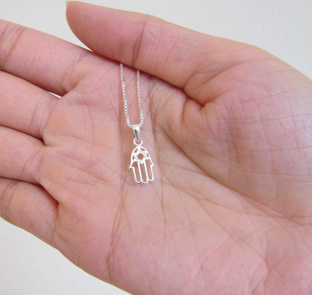 Sterling Silver Hamsa Hand Necklace, Hand of Fatima Necklace ...