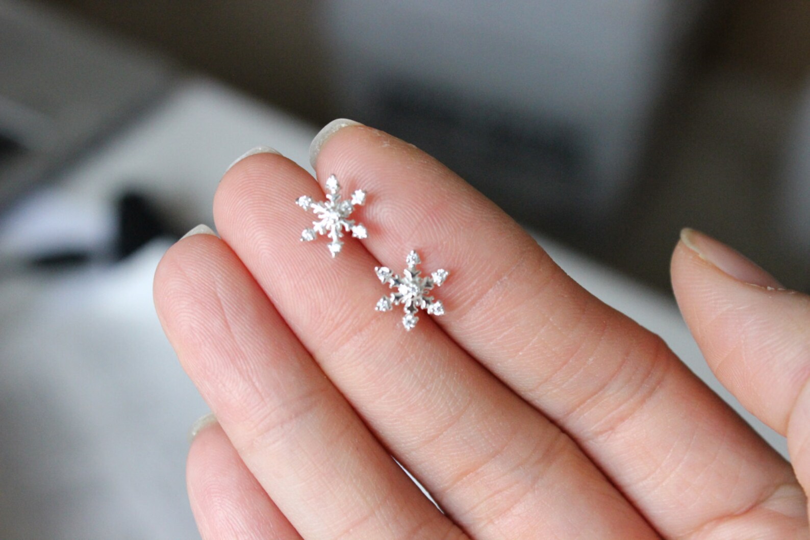 Sterling Silver Snowflake Stud Earrings, Christmas Gift, Dainty ...