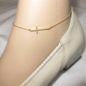 Skinny Sideways Cross Anklet, Simple Anklet, Best Friend, Ankle Bracelet, Delicate Anklet. - Etsy